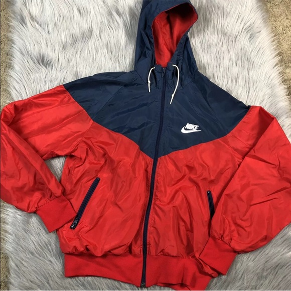 Nike | Jackets & Coats | Vintage 8s Nike Red Navy Jacket Nylon Made Usa ...